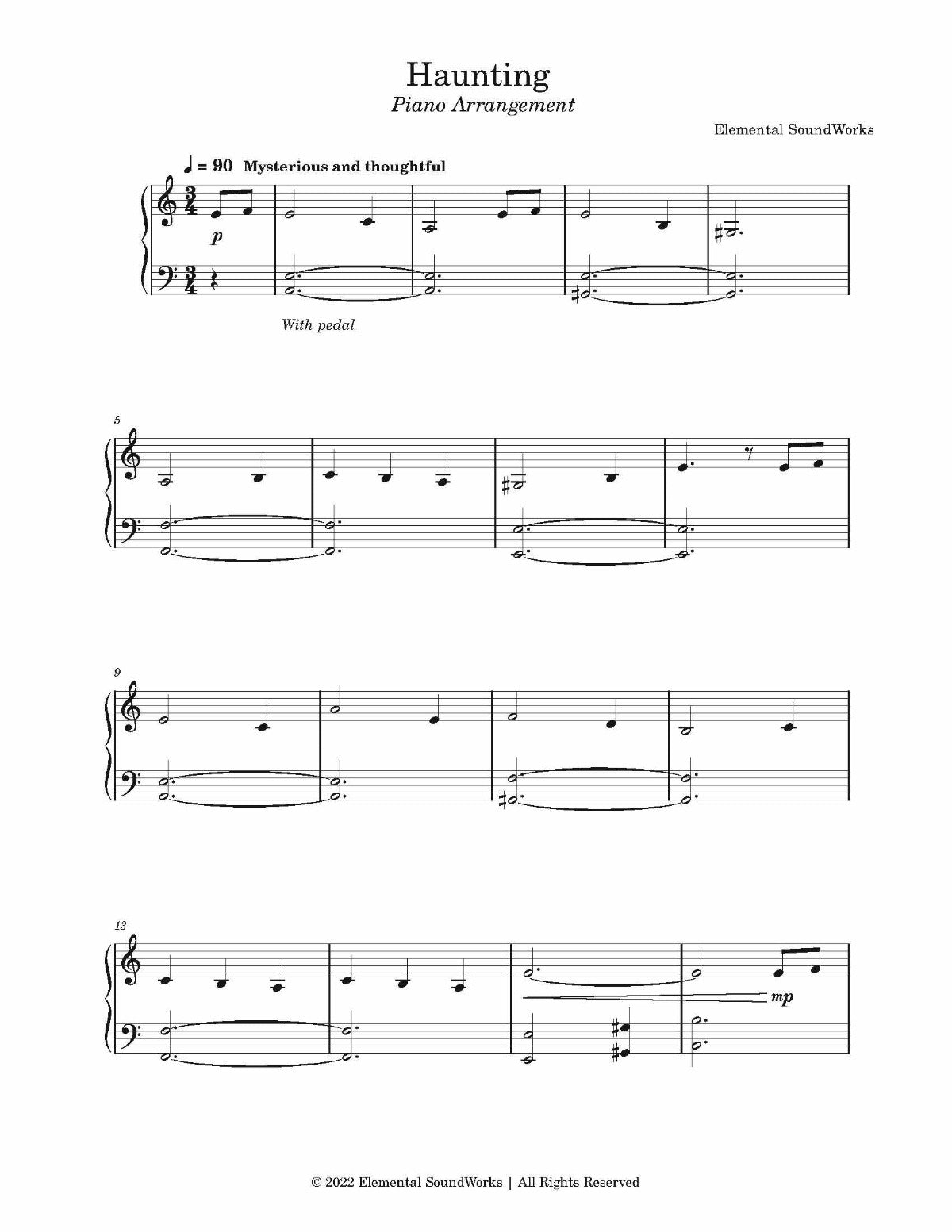 "Haunting" Sheet Music - Piano Arrangement – Elemental SoundWorks