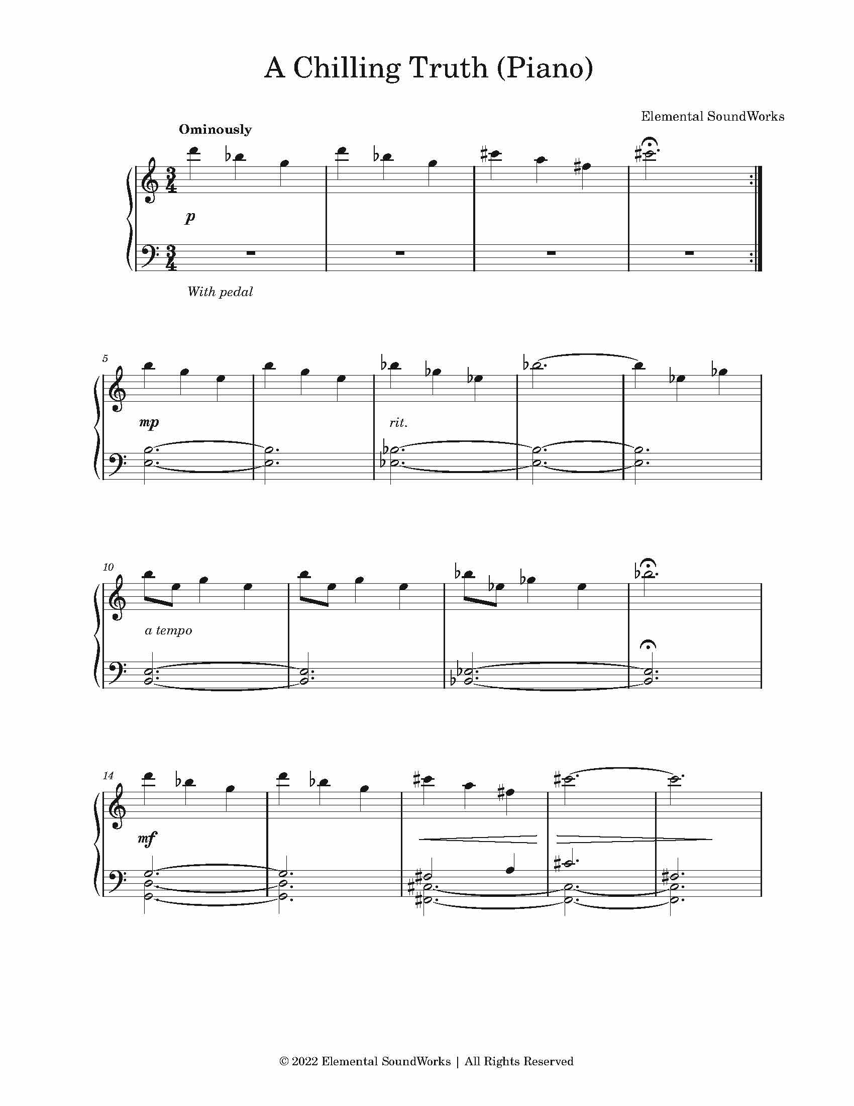 "A Chilling Truth" Sheet Music - Piano Arrangement – Elemental SoundWorks