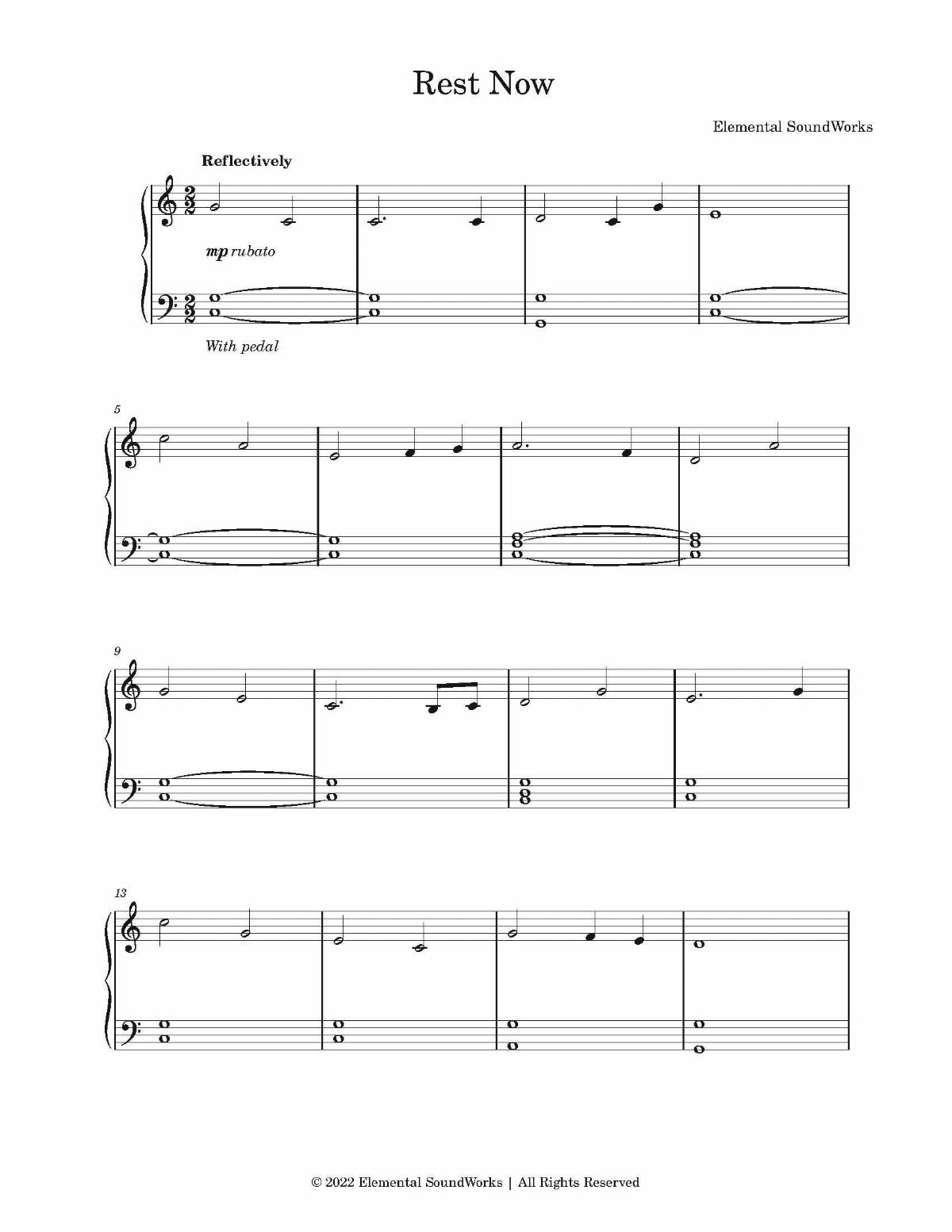 "Rest Now" Piano Sheet Music – Elemental SoundWorks