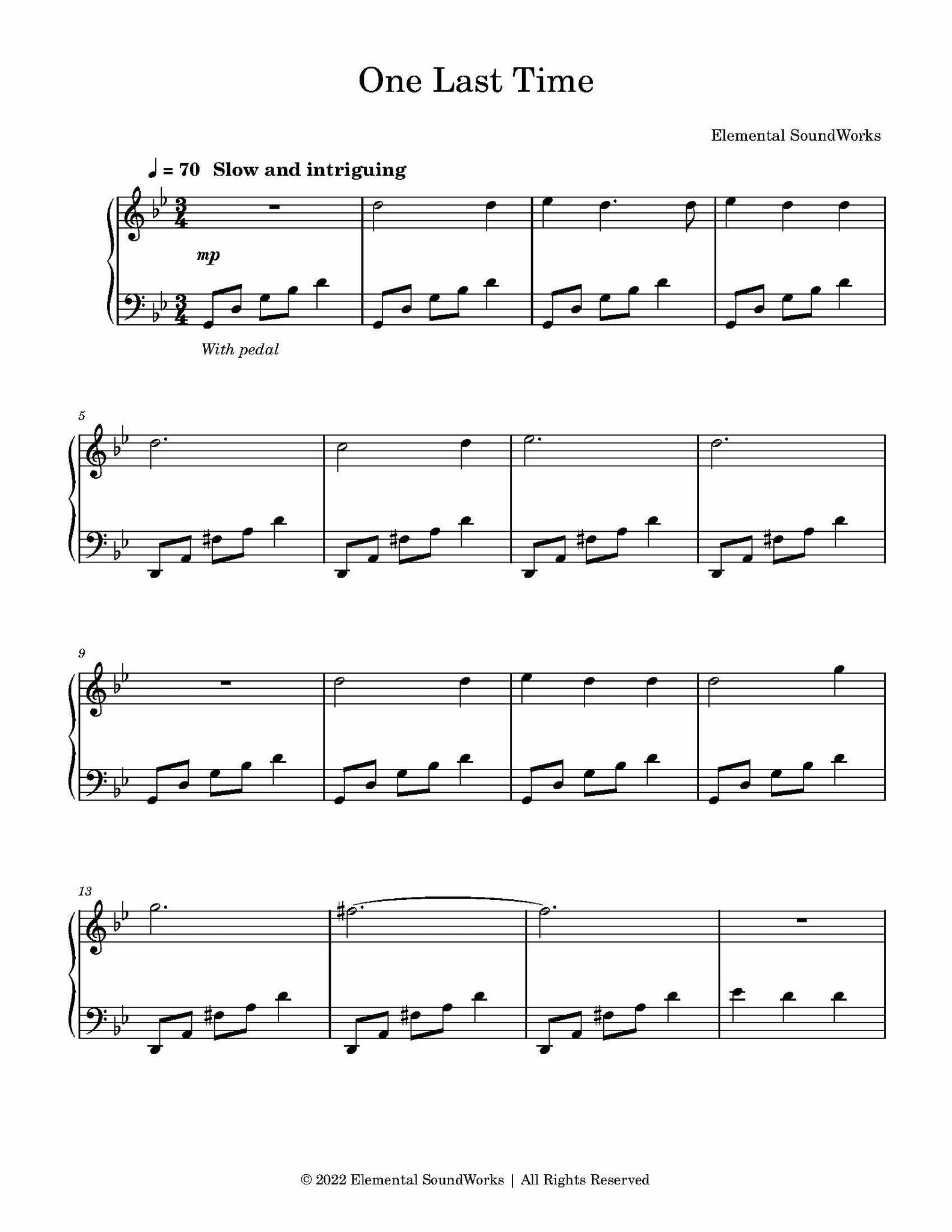 "One Last Time" Piano Sheet Music – Elemental SoundWorks