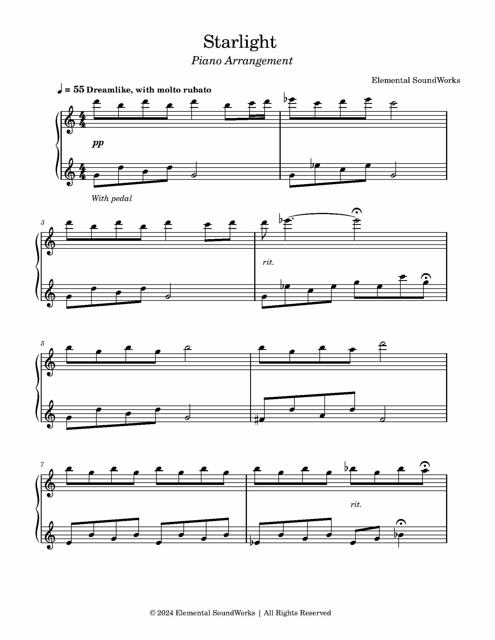 "Starlight" Sheet Music - Piano Arrangement – Elemental SoundWorks