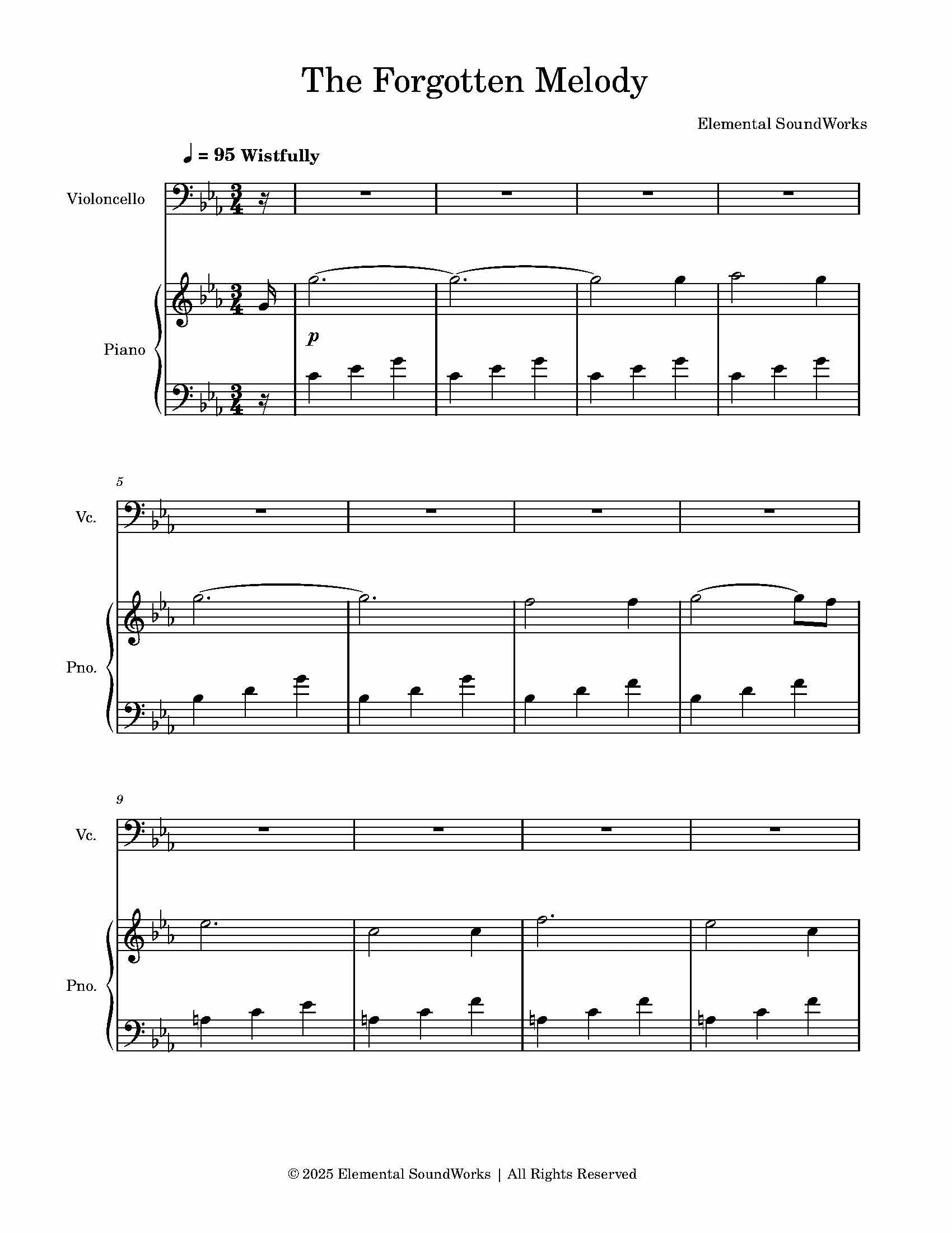 "The Forgotten Melody" Sheet Music - Piano and Cello Duet – Elemental ...