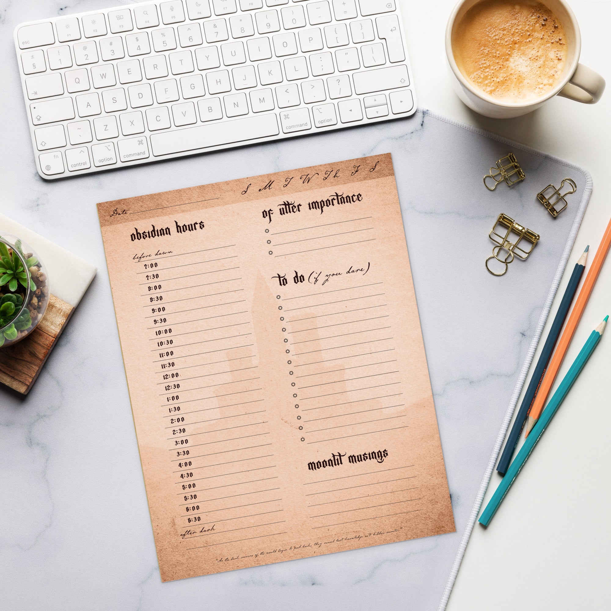 Obsidian Hours Planner Notepad – Elemental SoundWorks