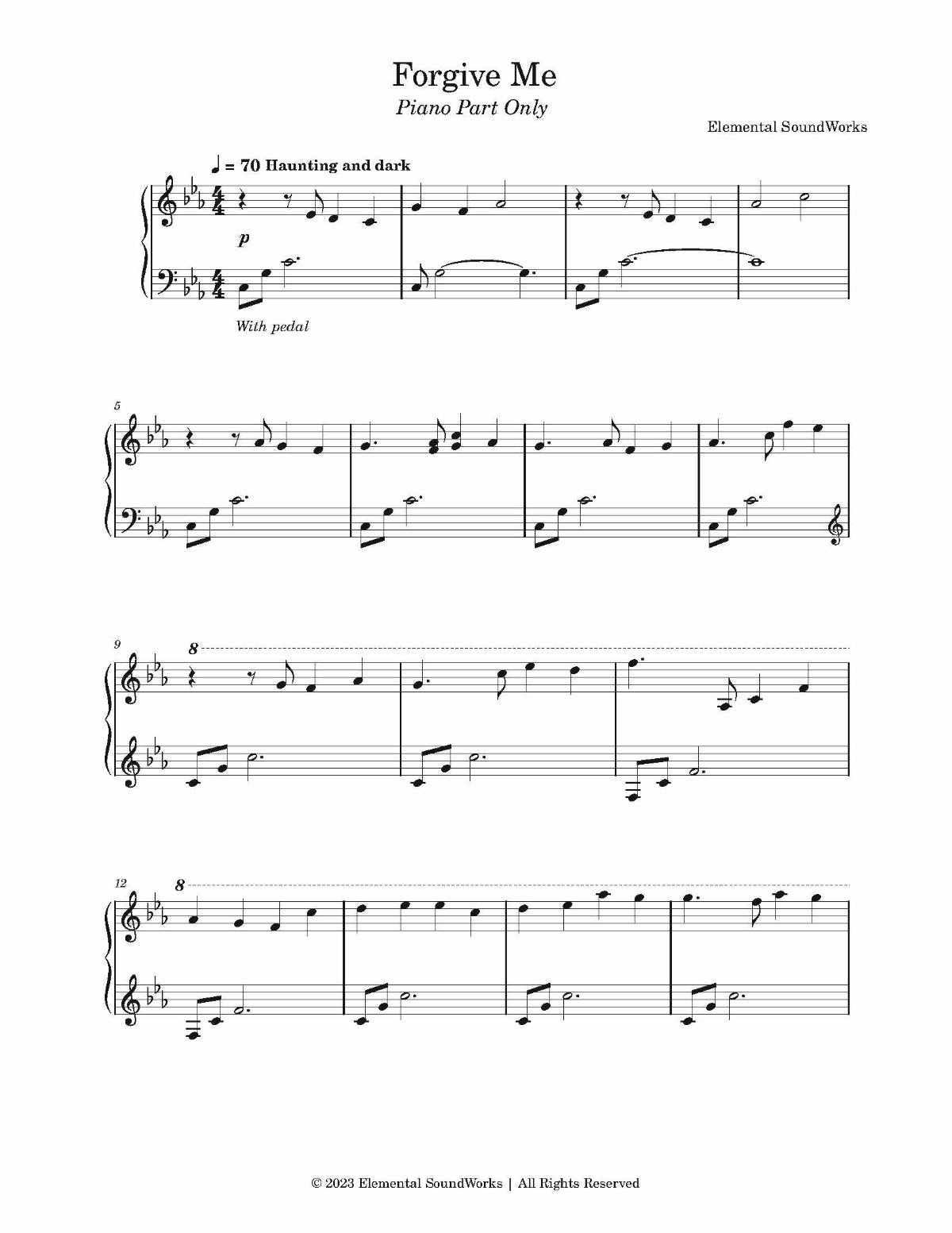 "Forgive Me" Sheet Music - Piano Arrangement – Elemental SoundWorks