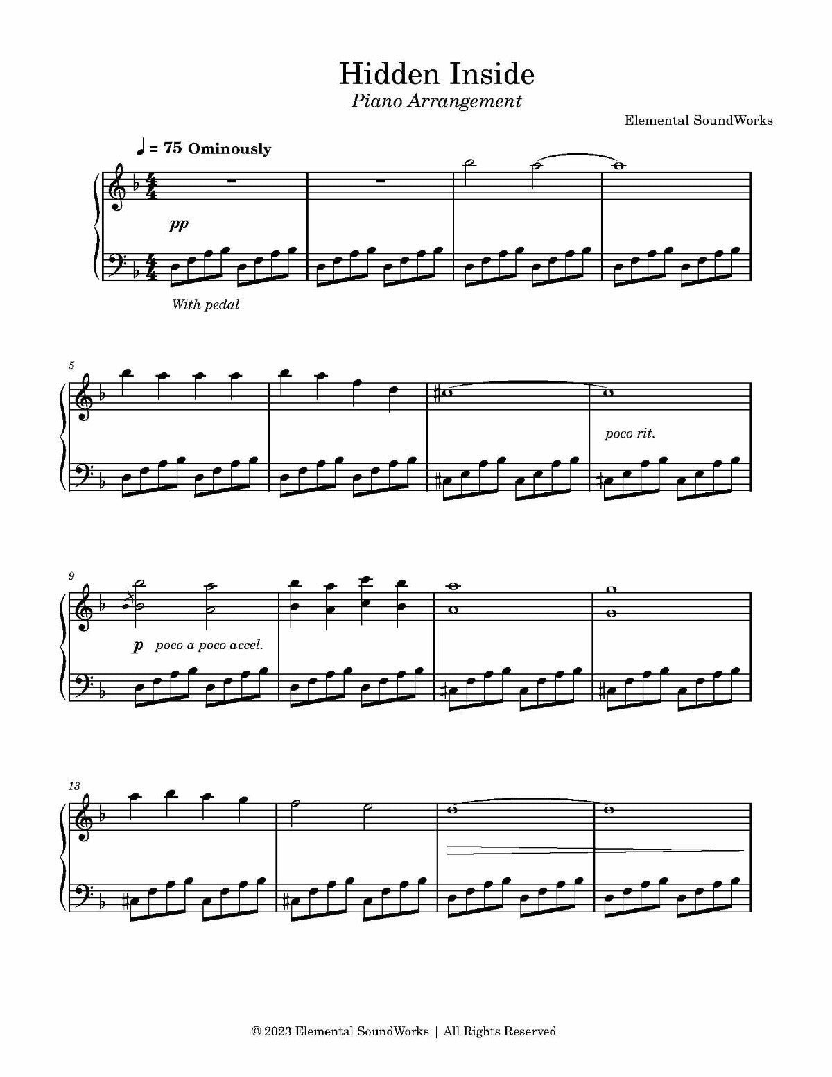 "Hidden Inside" Sheet Music - Piano Arrangement – Elemental SoundWorks