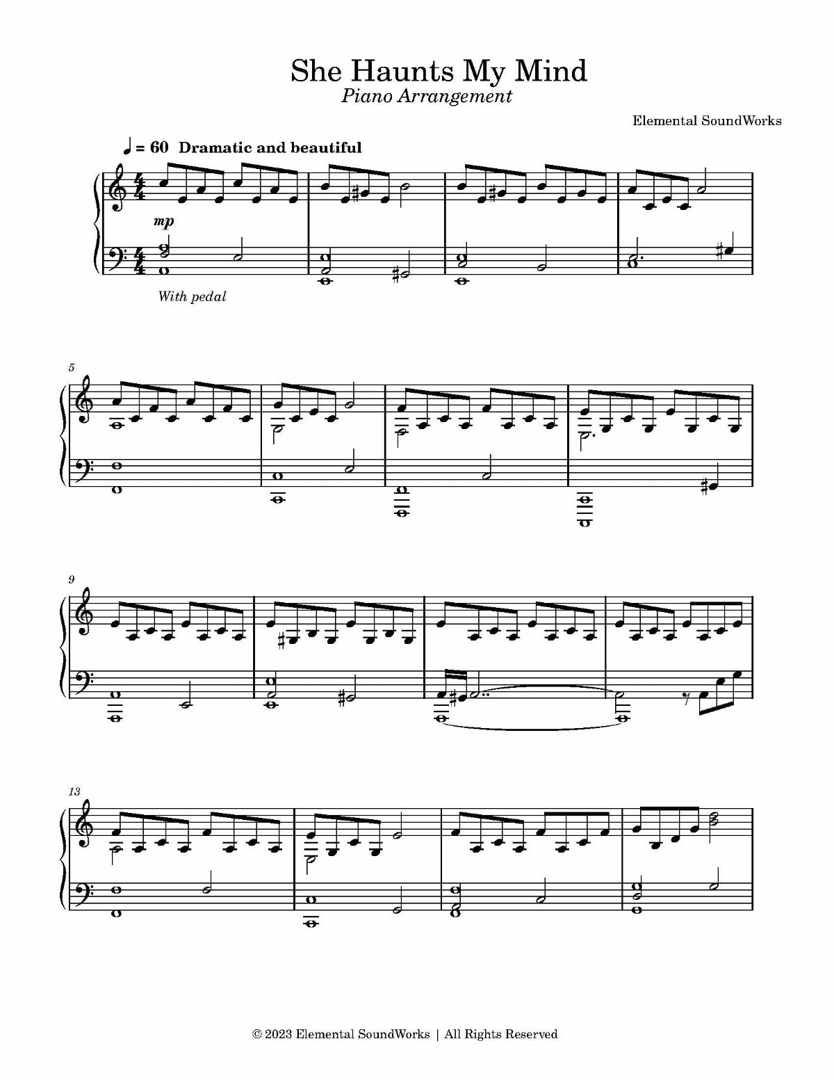 "She Haunts My Mind" Sheet Music - Piano Arrangement – Elemental SoundWorks